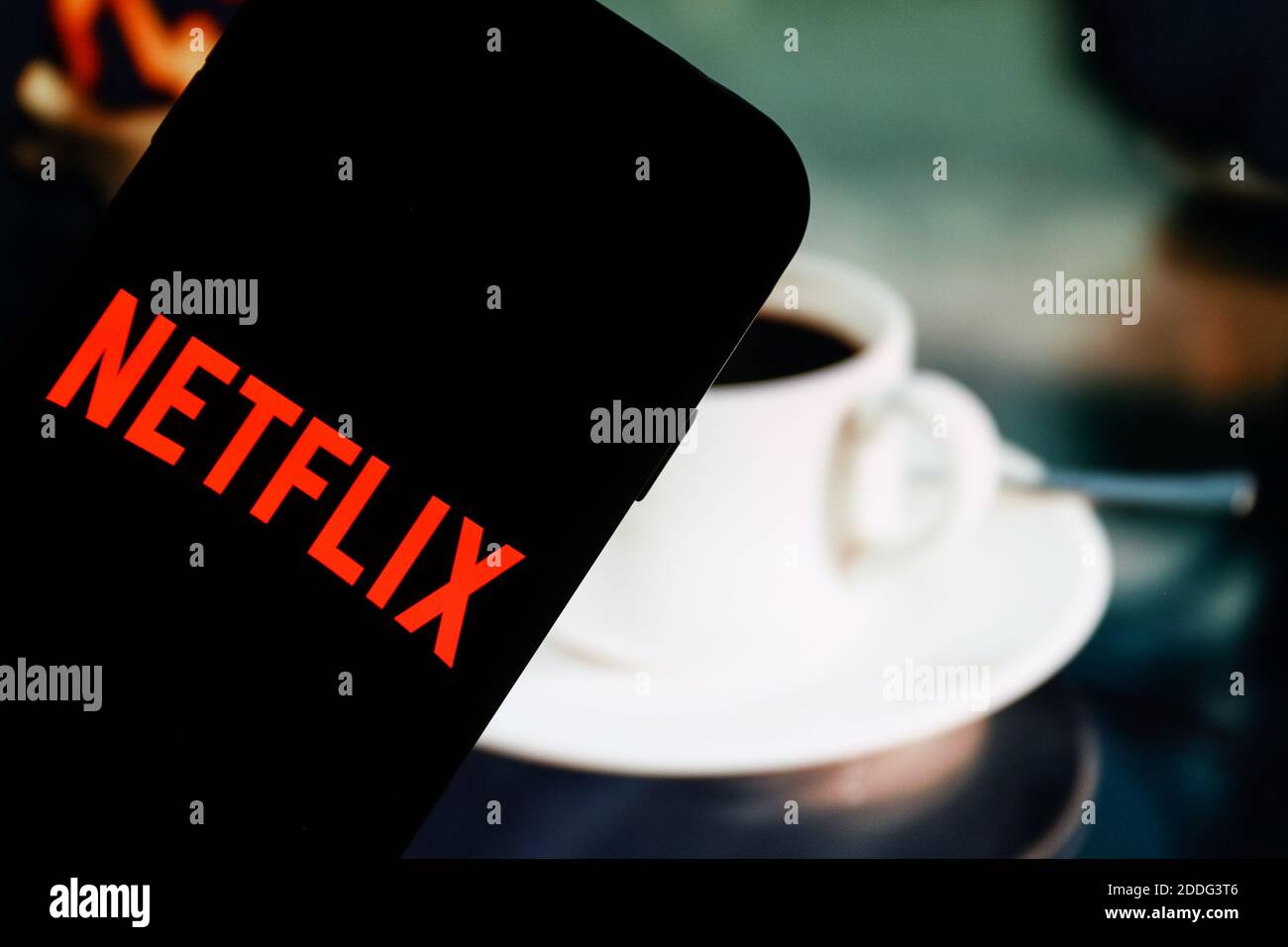 In this photo illustration a red Netflix content platform logo seen ...