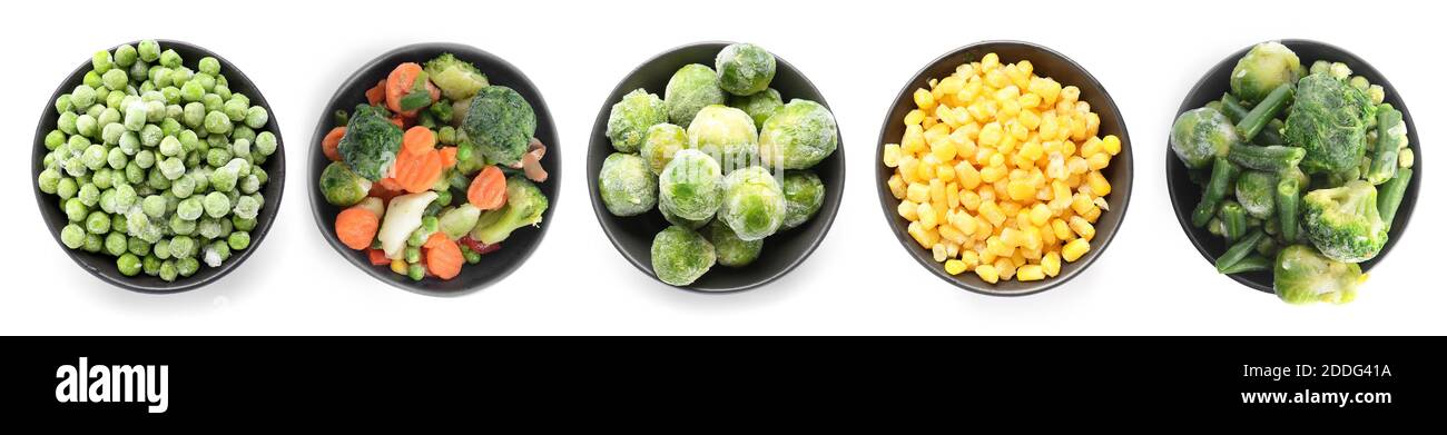 Collage of different frozen vegetables on white background Stock Photo ...