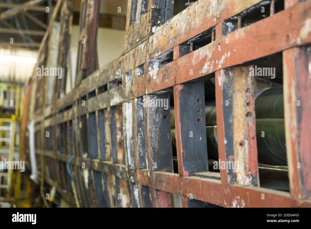 Railway carriage restoration: looking down the side of a vintage ...