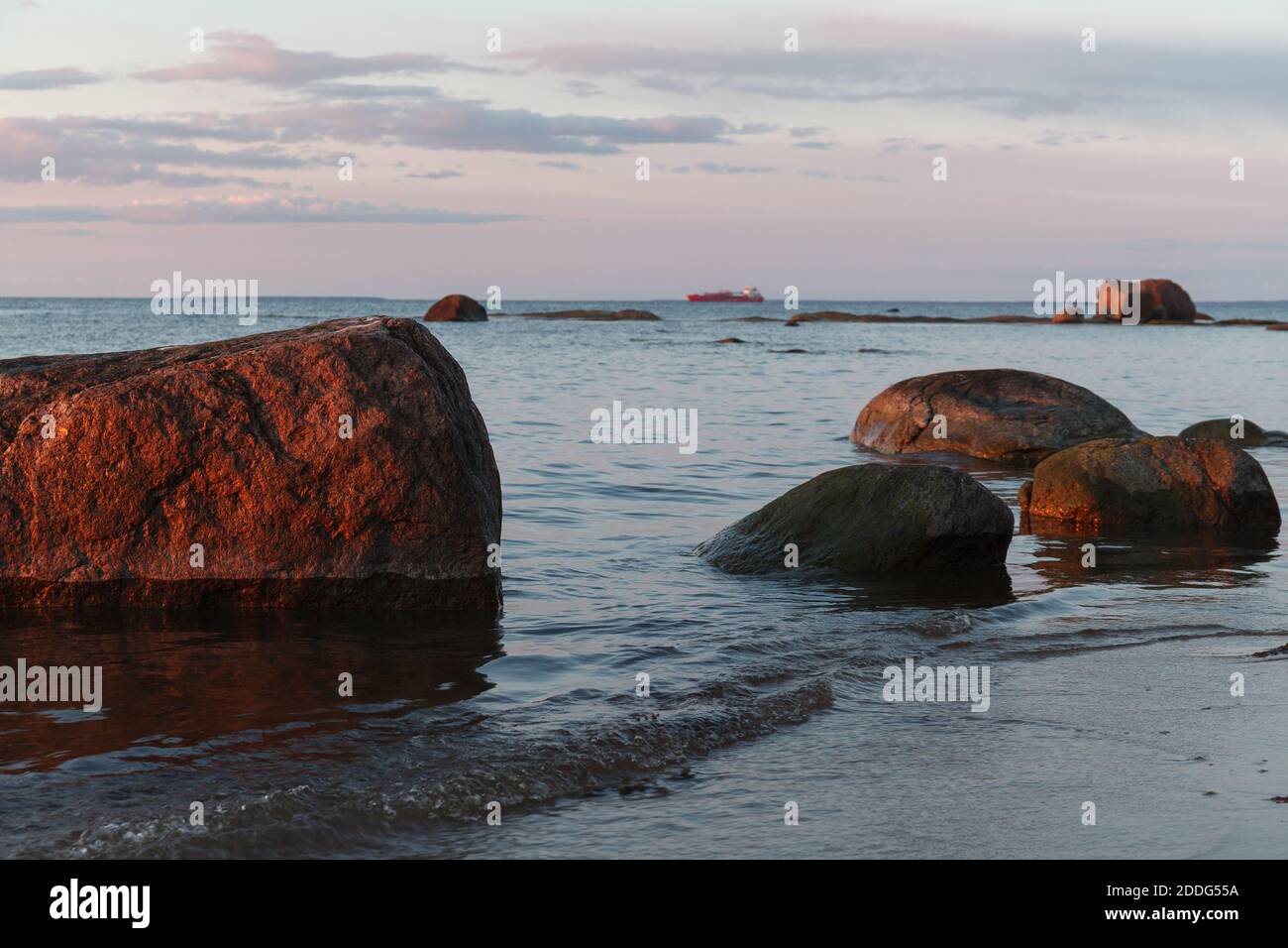 Beautiful shoreline with stones at the sunset Stock Photo - Alamy