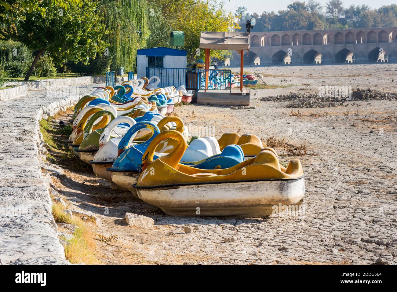 Swan boat in the drought Zayanderud River, or Zayandeh-Rood or ...
