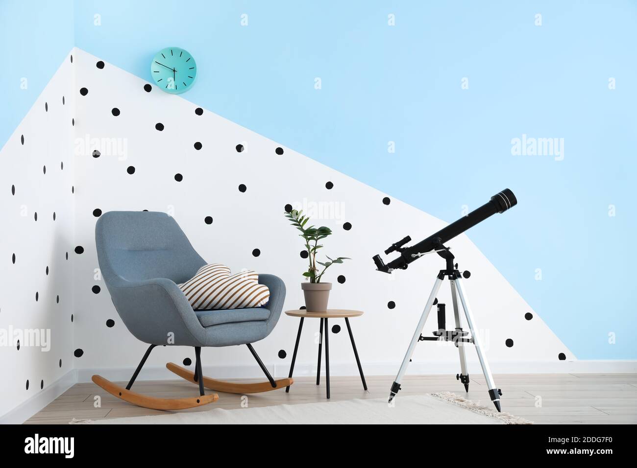 Interior of modern room with telescope Stock Photo - Alamy