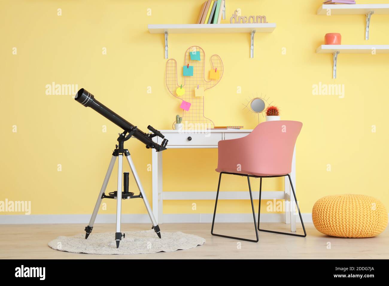 Interior of modern room with telescope Stock Photo - Alamy