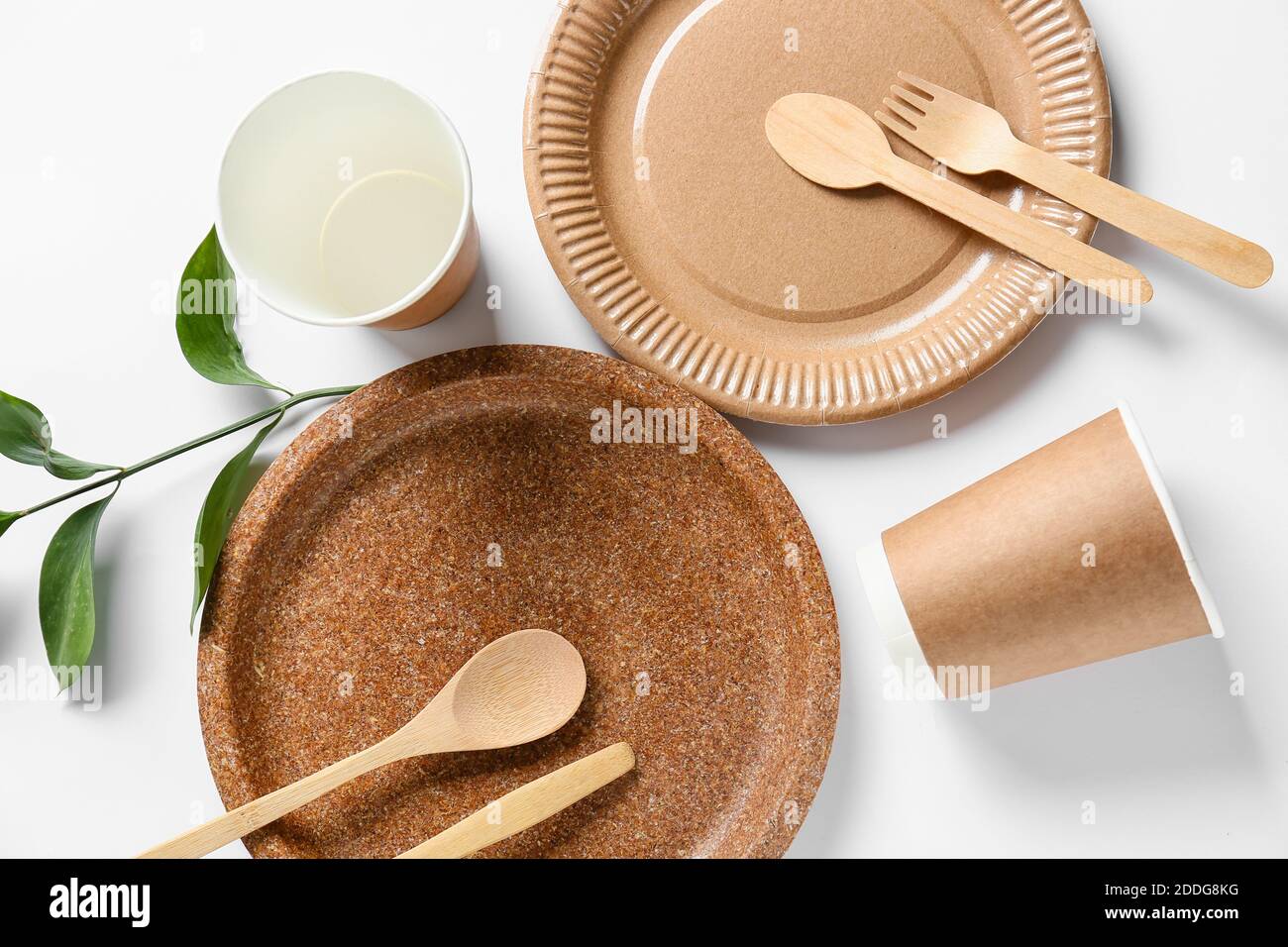 Eco tableware on white background Stock Photo - Alamy