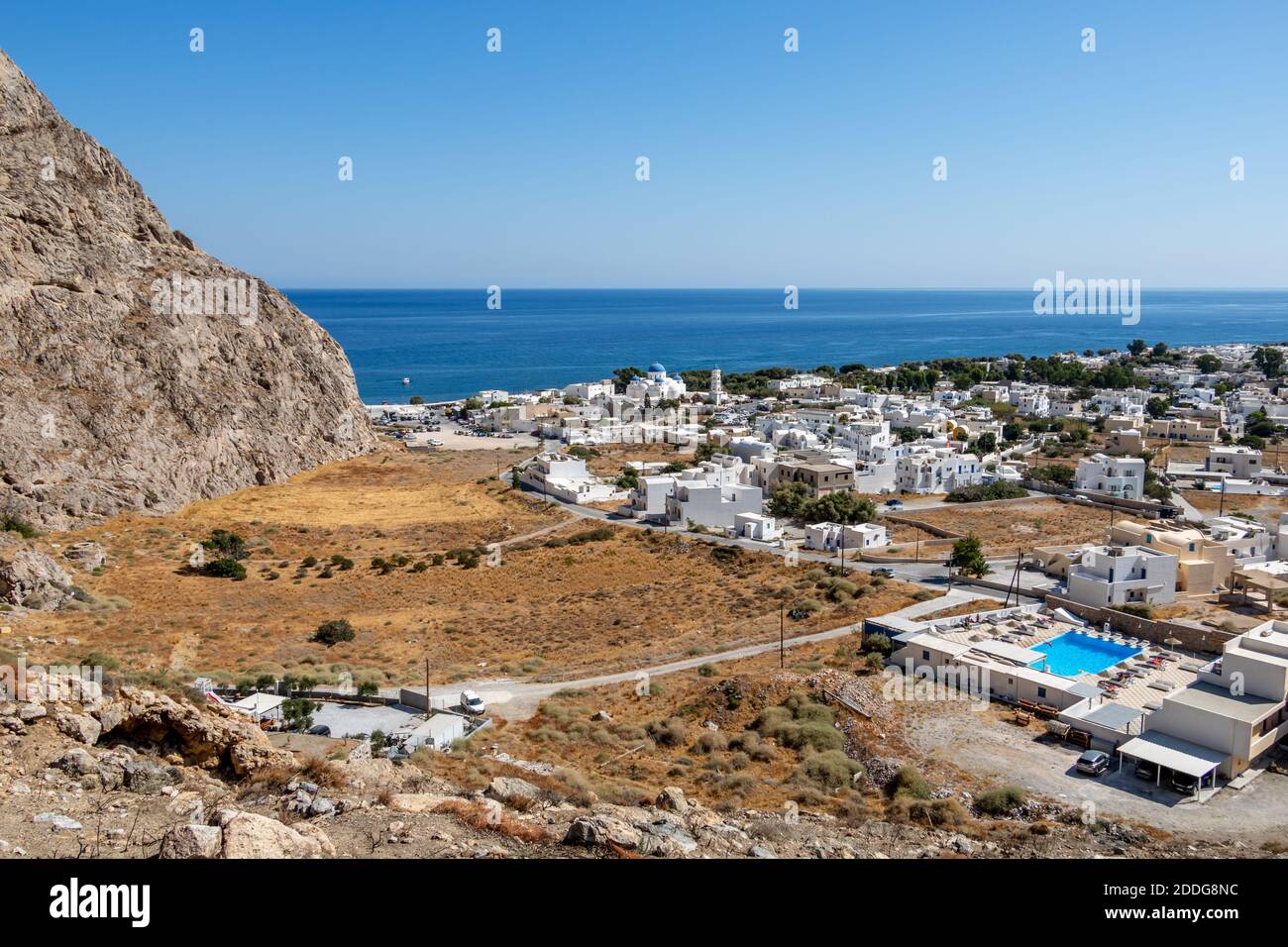 View of Perissa beach in Santorini from Panagia Katefiani Church Stock ...