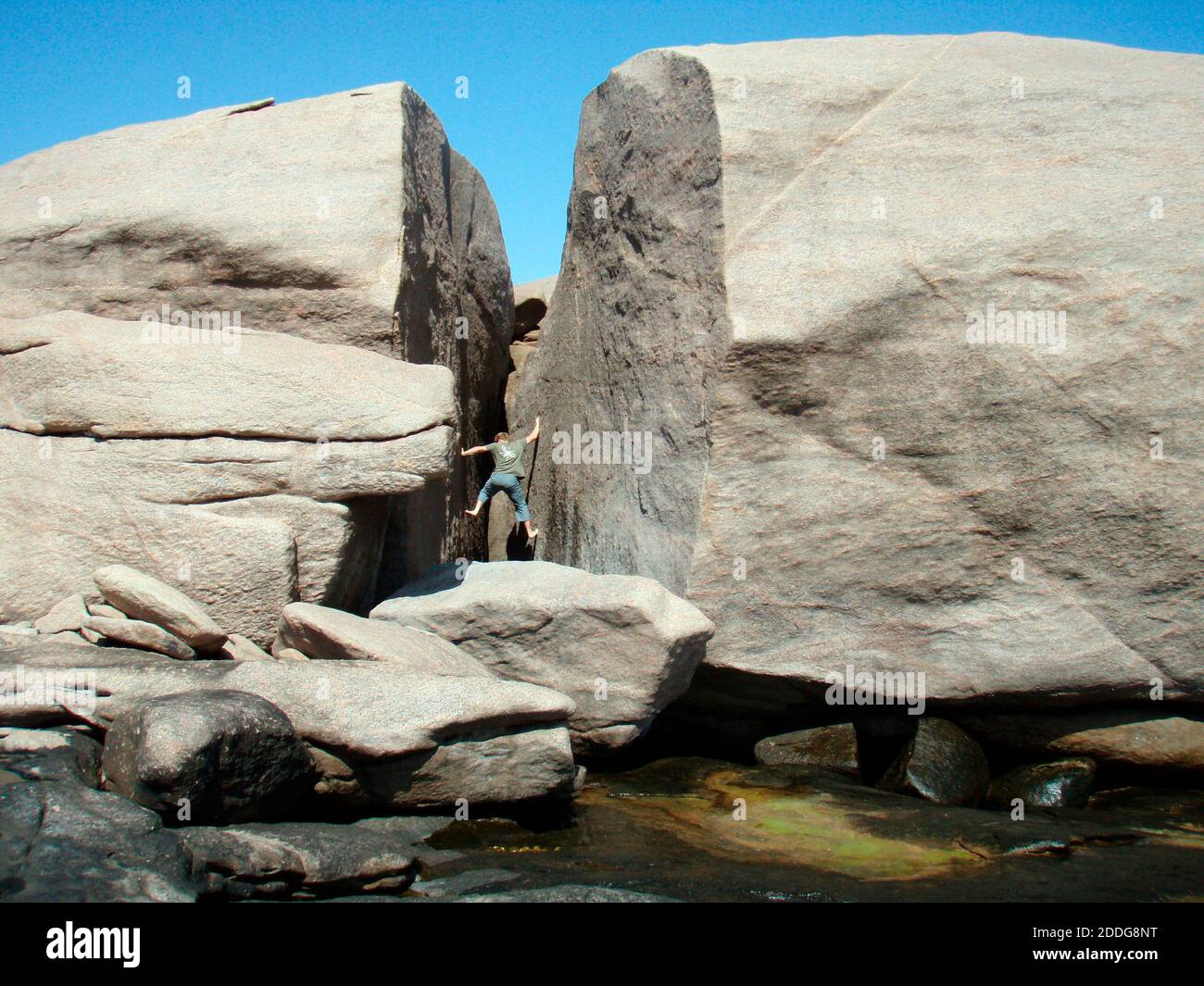 bouldering, climbing on a small rock wall without a rope Stock Photo ...