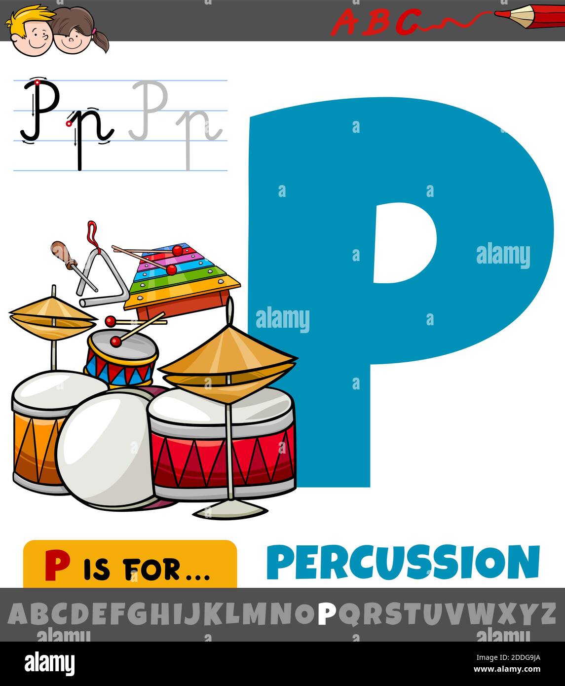 Educational cartoon illustration of letter P from alphabet with ...
