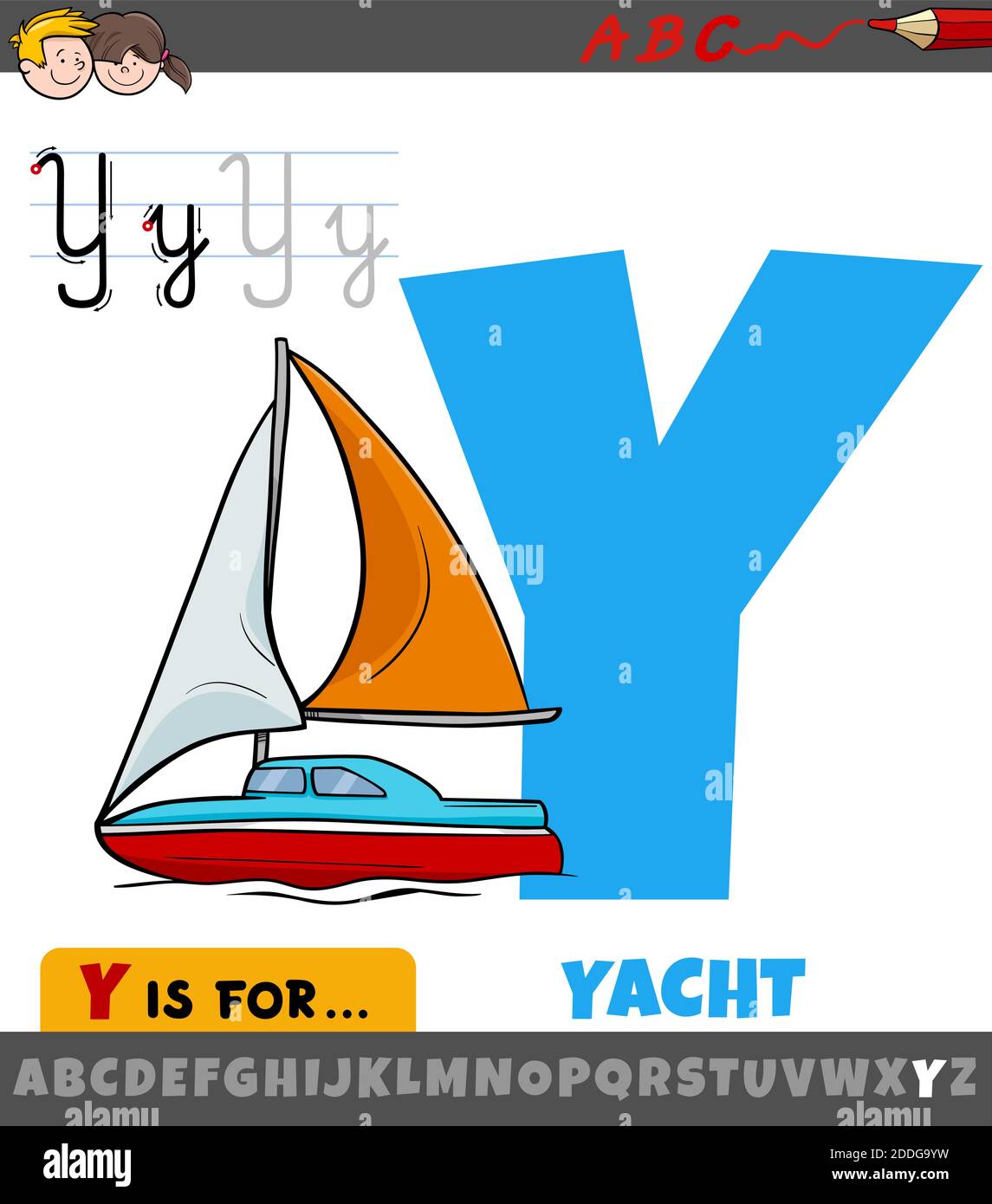 Educational cartoon illustration of letter Y from alphabet with yacht ...