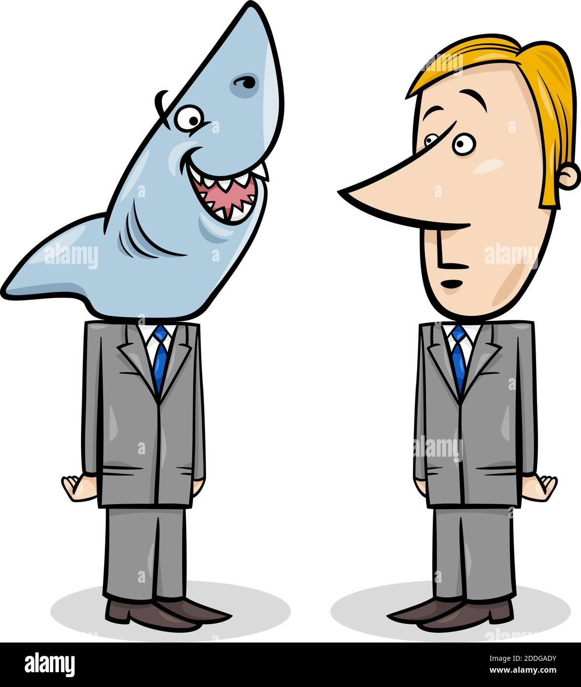 Concept cartoon illustration of business shark and young businessman ...