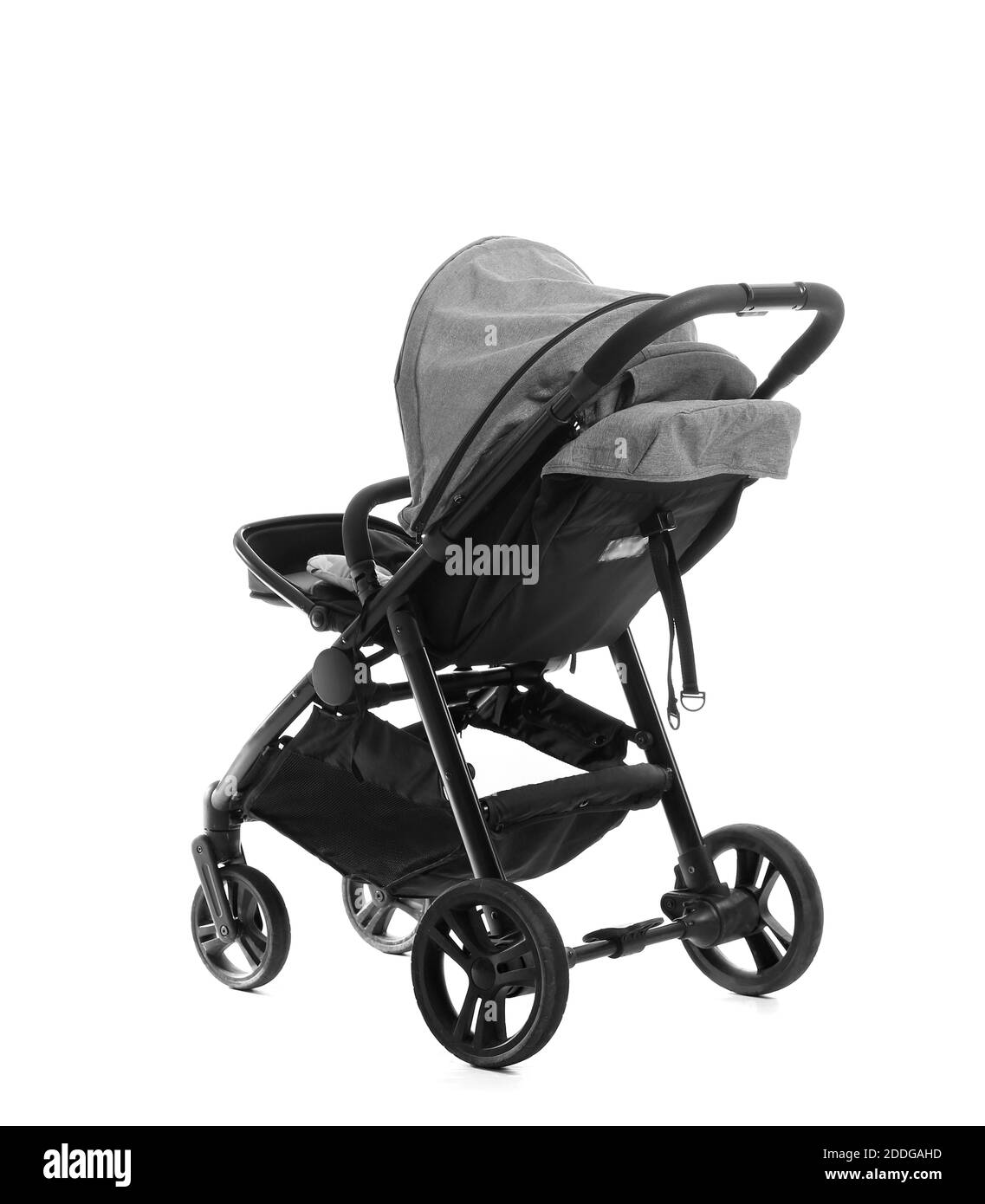 Modern baby stroller on white background Stock Photo - Alamy