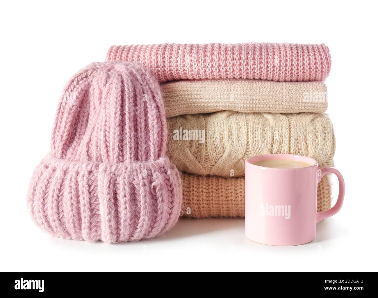 Stylish winter clothes on white background Stock Photo - Alamy