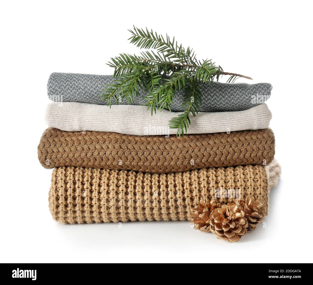 Stylish winter clothes on white background Stock Photo - Alamy