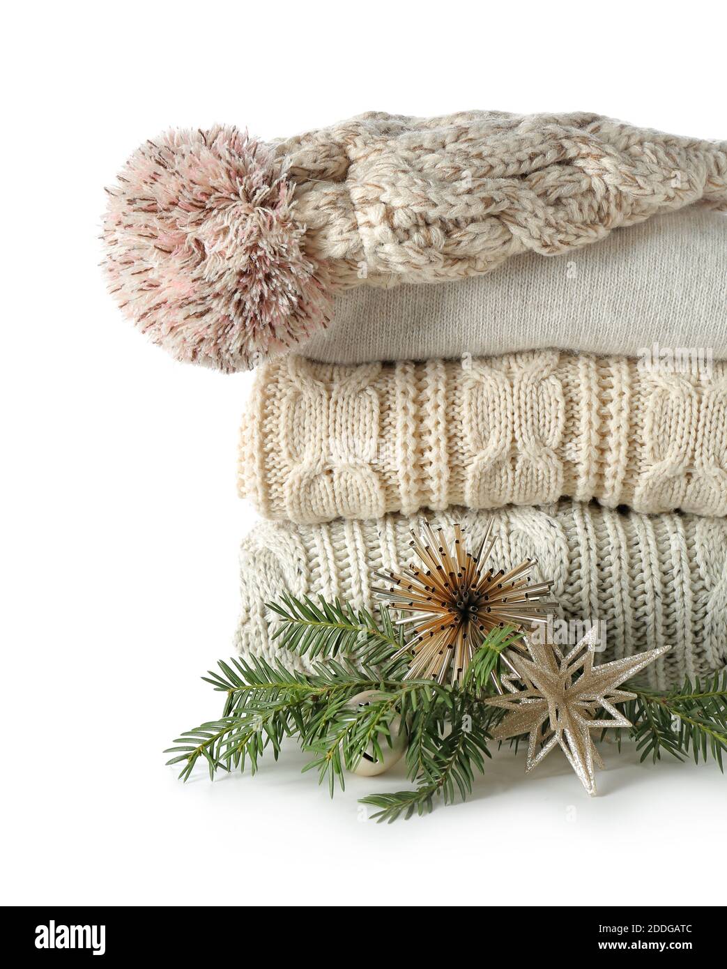 Stylish winter clothes on white background Stock Photo - Alamy