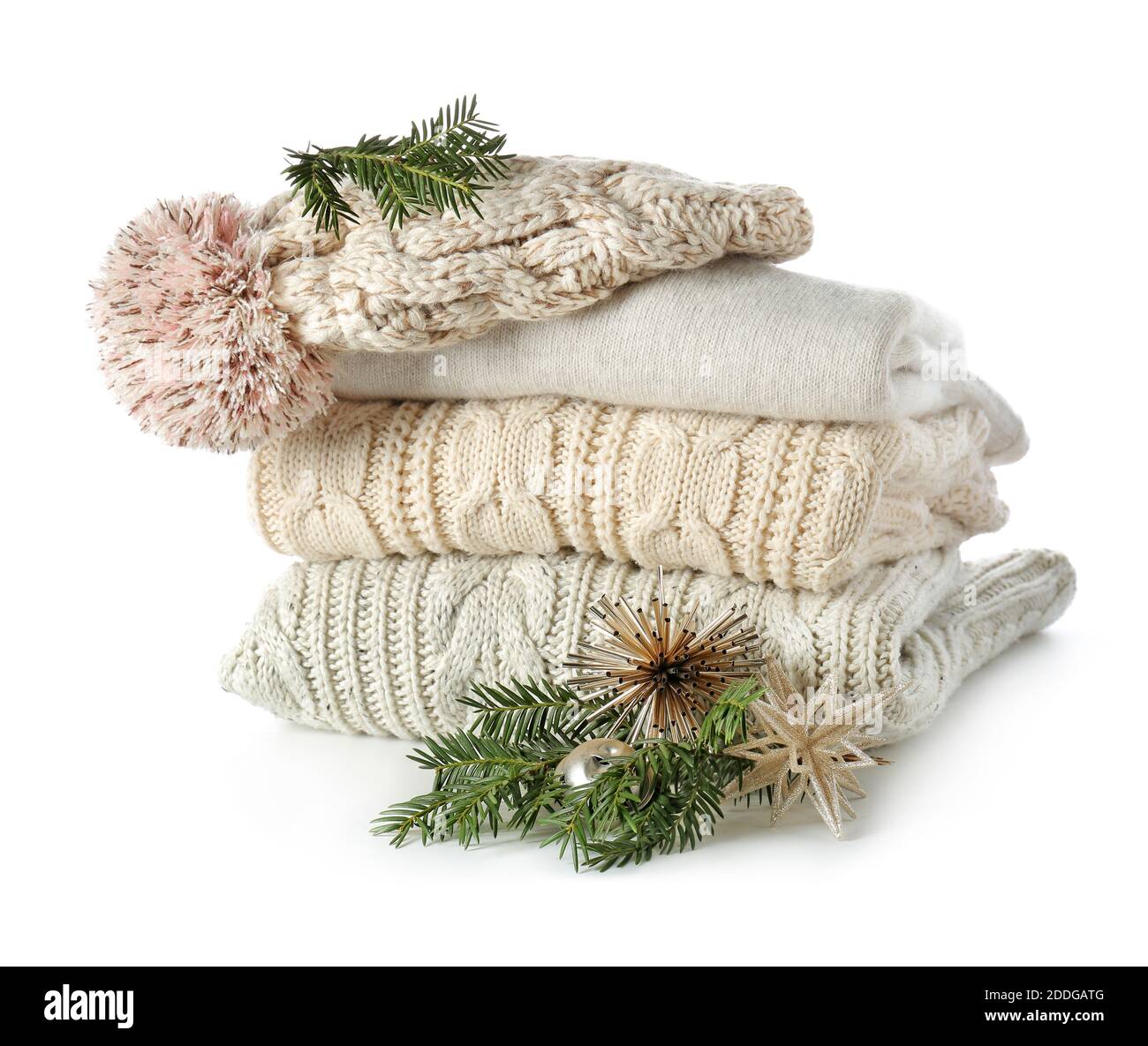 Stylish winter clothes on white background Stock Photo - Alamy