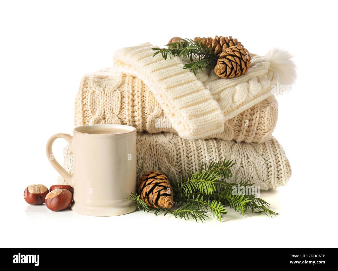 Stylish winter clothes on white background Stock Photo - Alamy