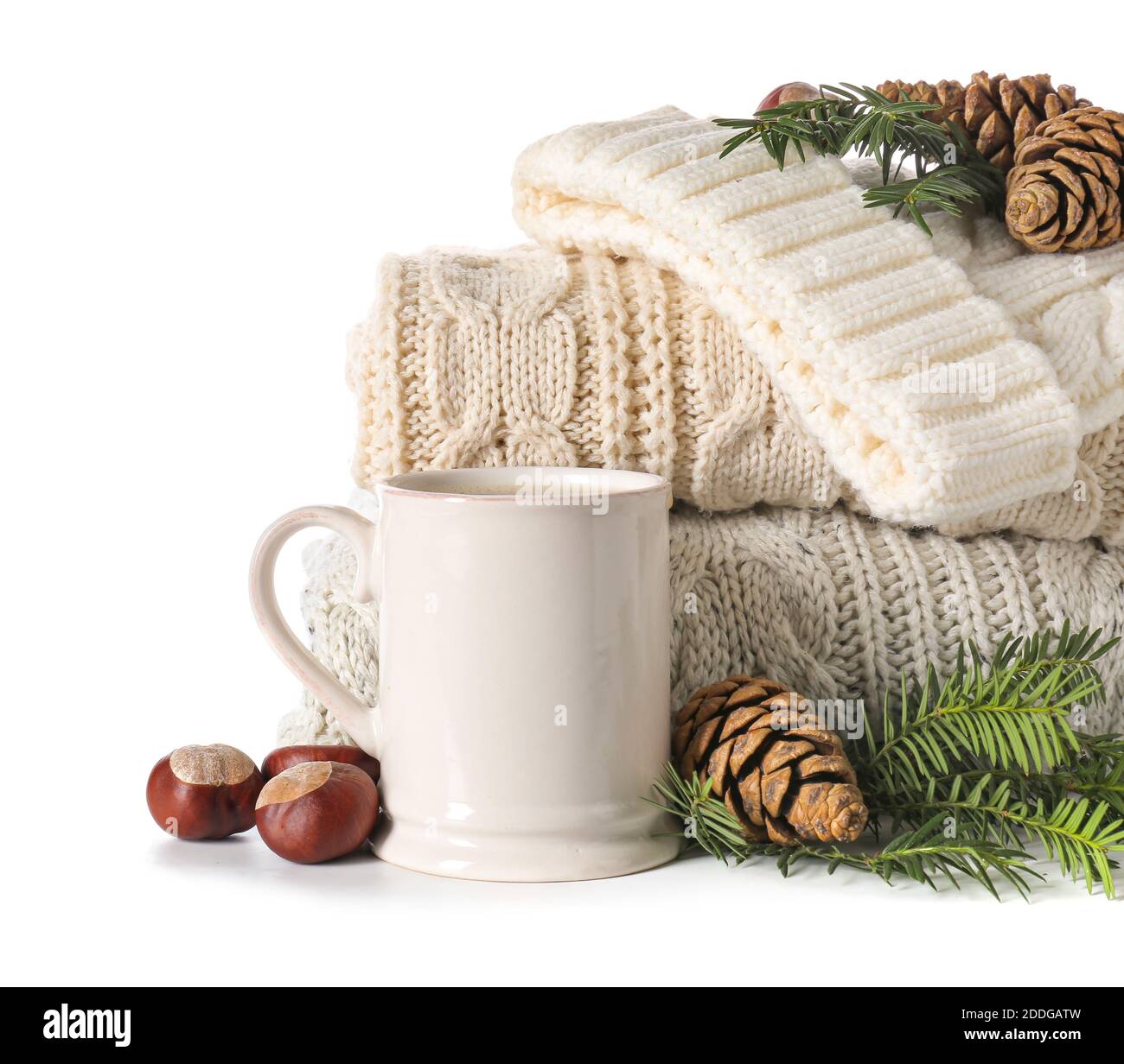 Stylish winter clothes on white background Stock Photo - Alamy