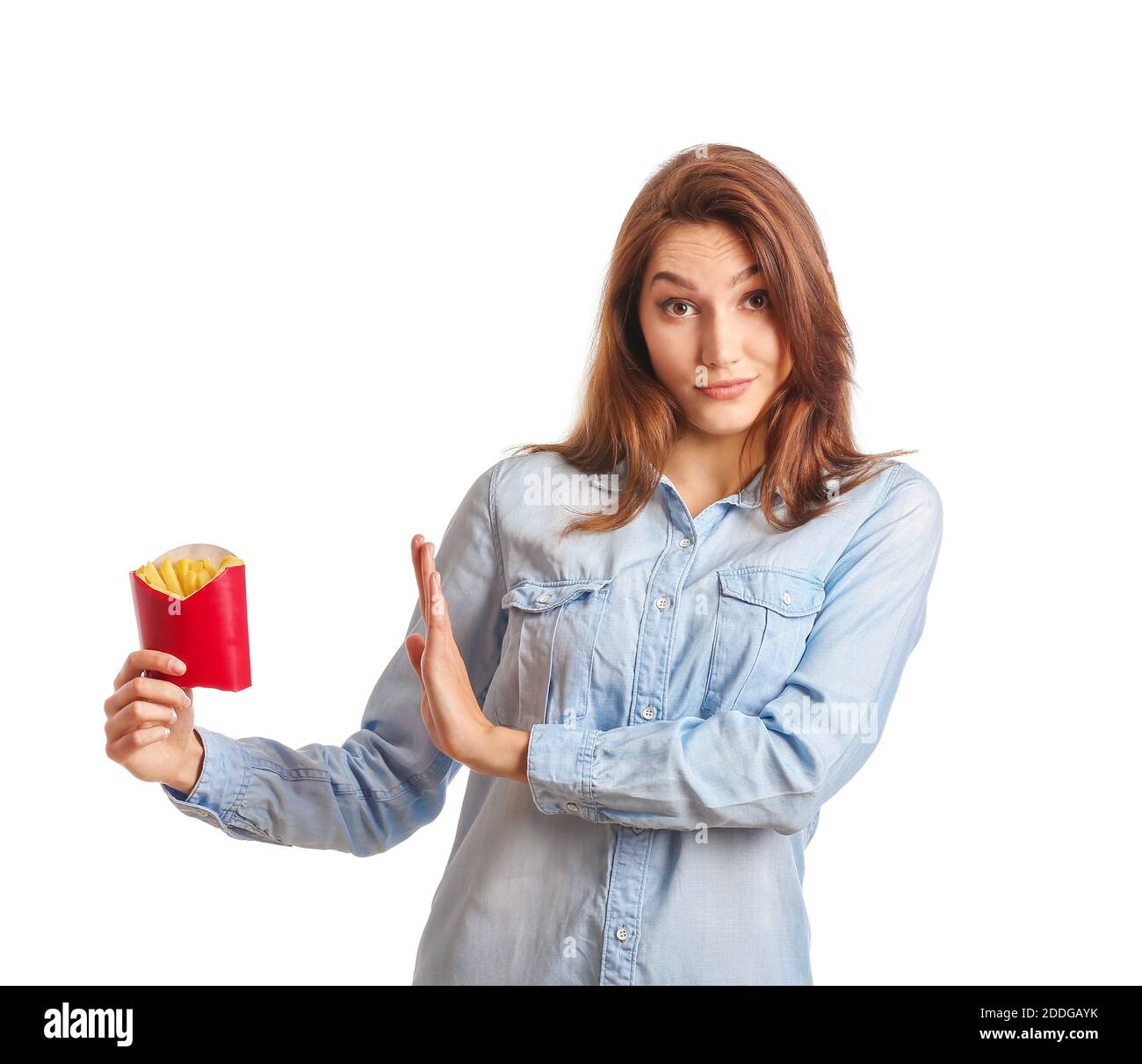 Woman rejecting junk food hi-res stock photography and images - Alamy