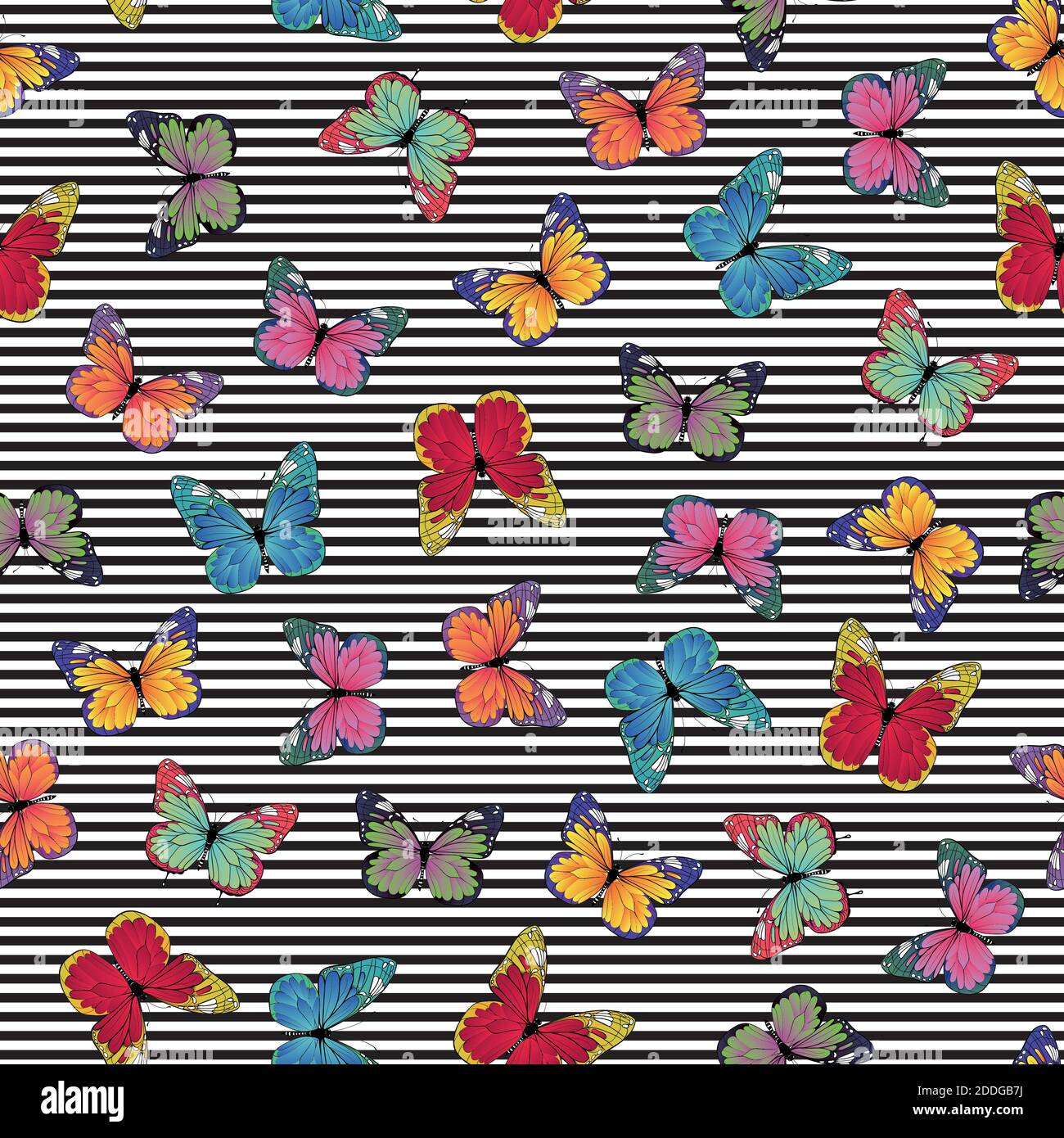 Seamless vector pattern with colorful butterflies on stripe background ...