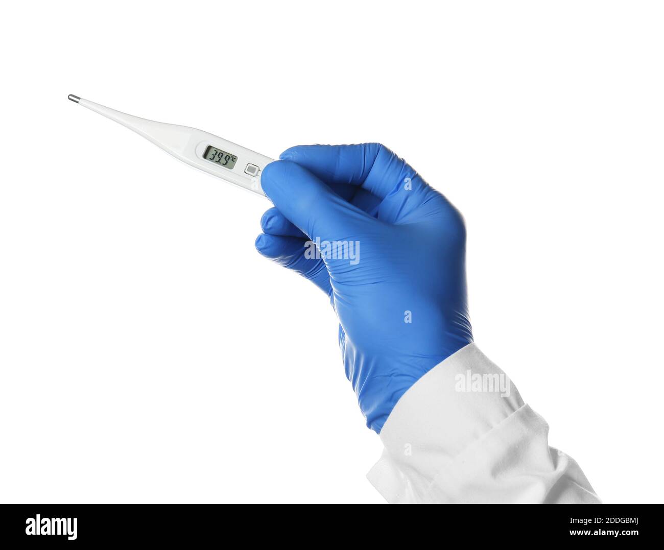 Hand of doctor with thermometer on white background Stock Photo - Alamy