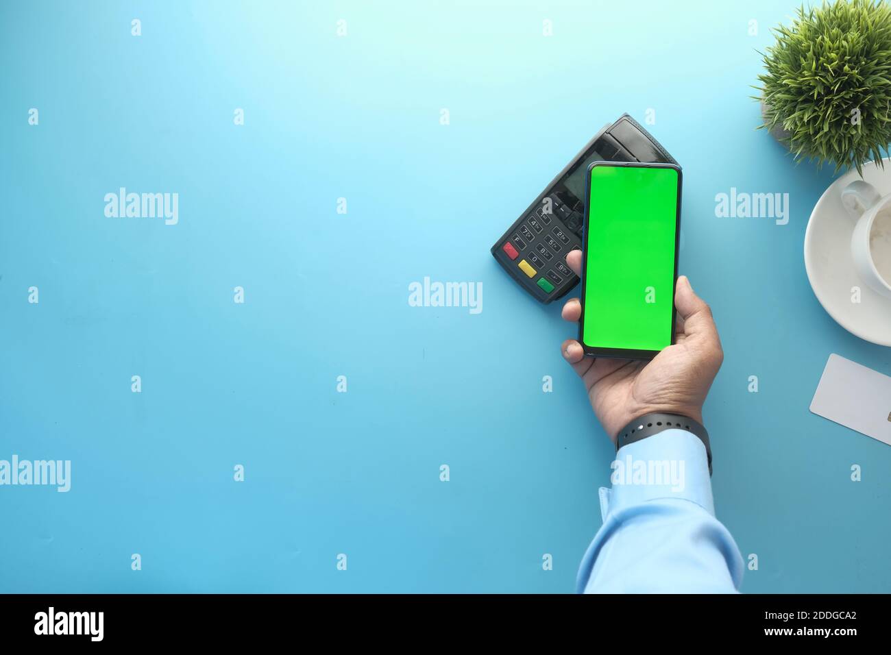 Payment terminal charging from a smart phone, contactless payment Stock ...