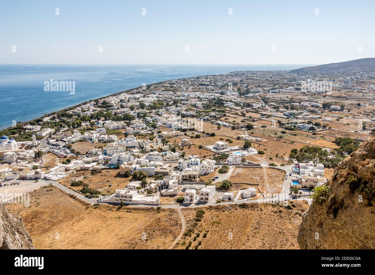 View of Perissa beach in Santorini from Panagia Katefiani Church Stock ...