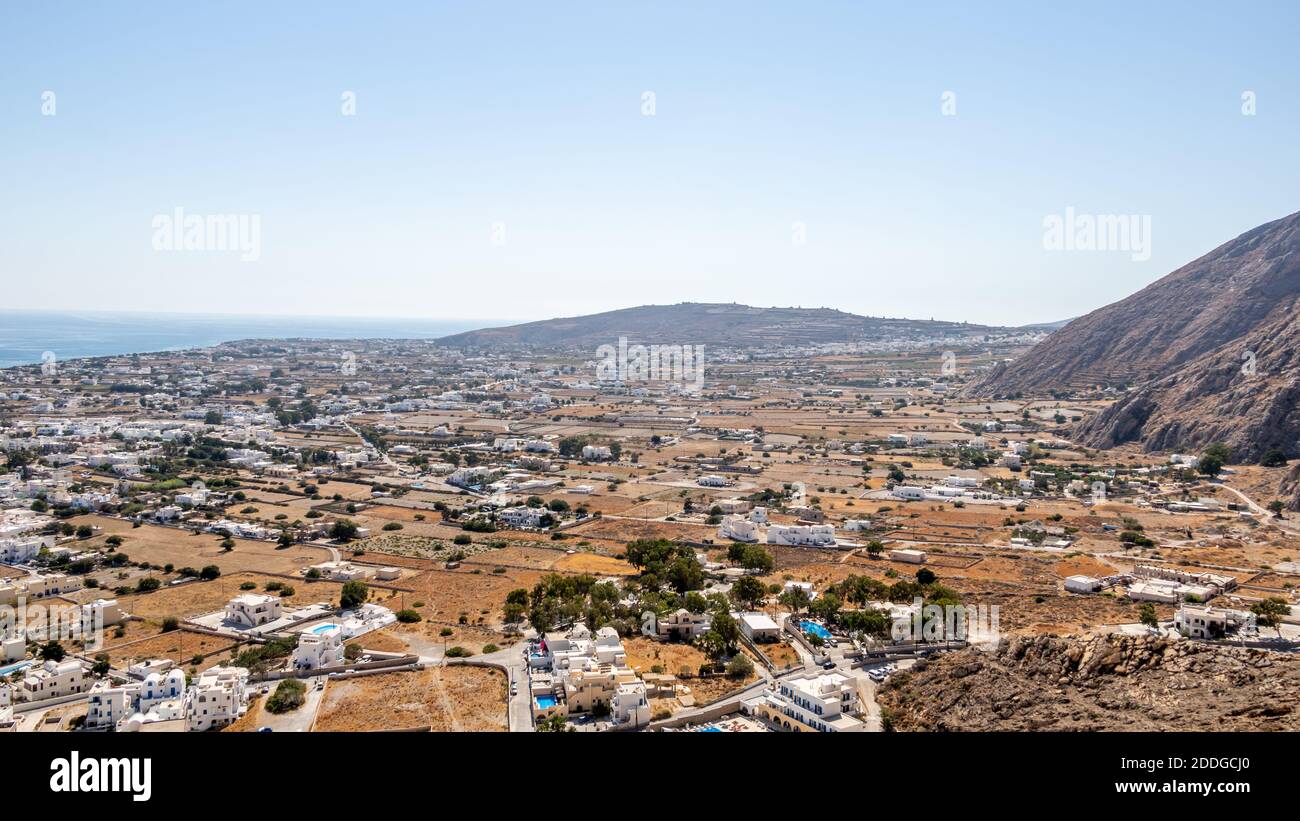 View of Perissa beach in Santorini from Panagia Katefiani Church Stock ...