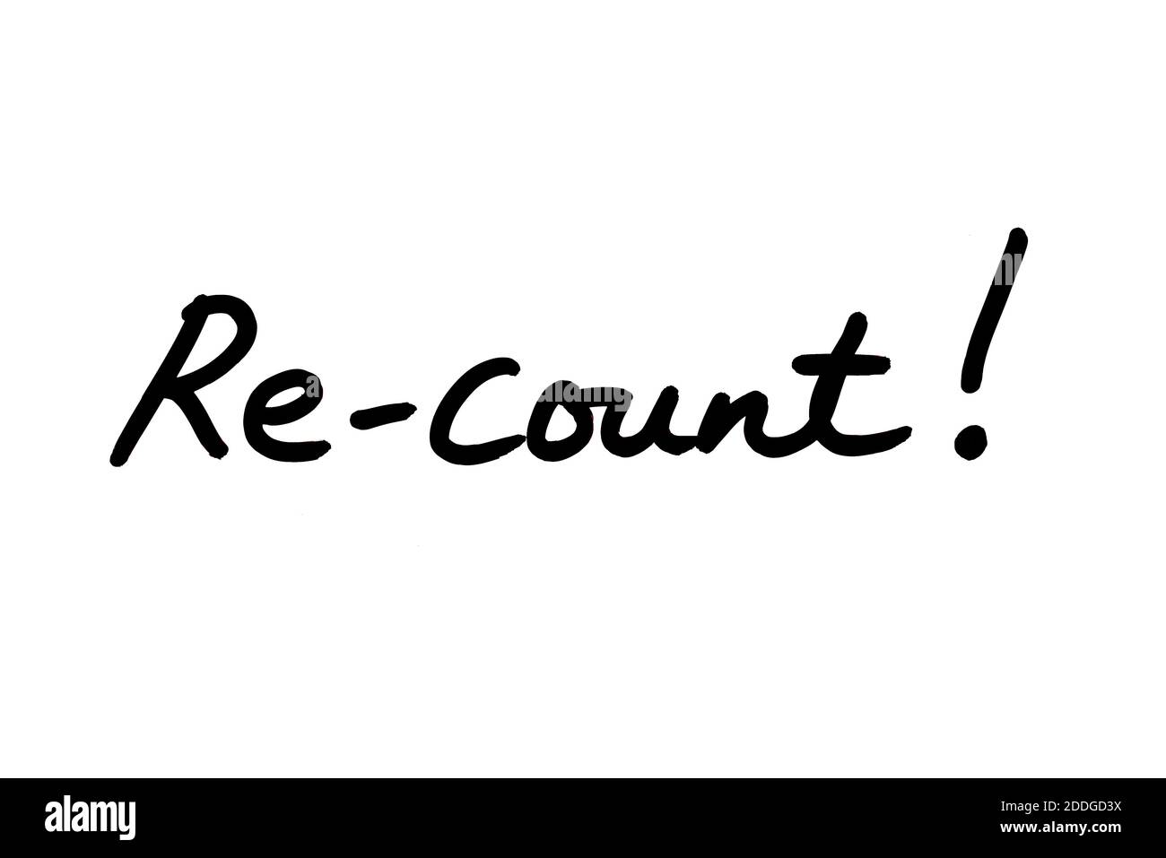 Re-count! handwritten on a white background Stock Photo - Alamy