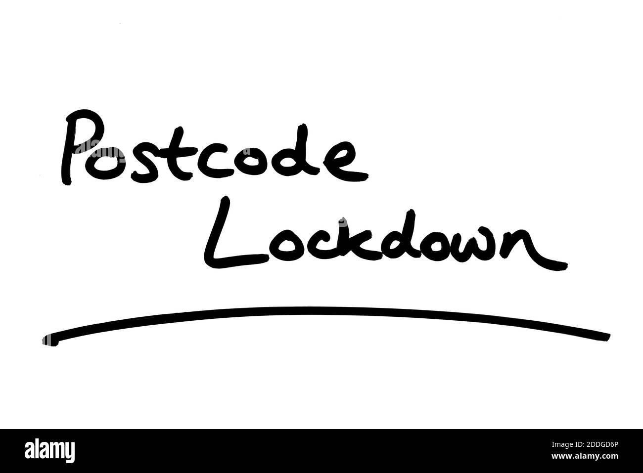 Postcode Lockdown handwritten on a white background Stock Photo - Alamy