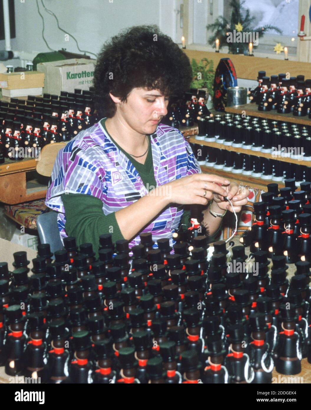Production of chimney sweep smoking men in Seiffen, Erzgebirge, Saxony ...