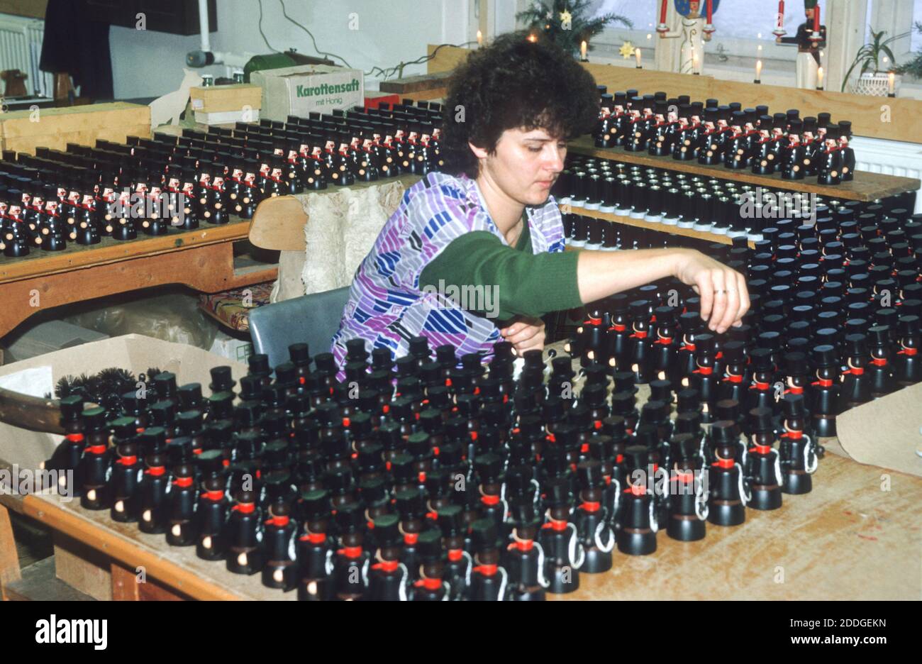 Production of chimney sweep smoking men in Seiffen, Erzgebirge, Saxony ...