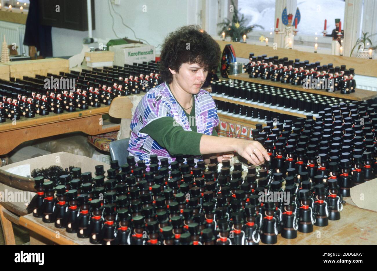 Production of chimney sweep smoking men in Seiffen, Erzgebirge, Saxony ...