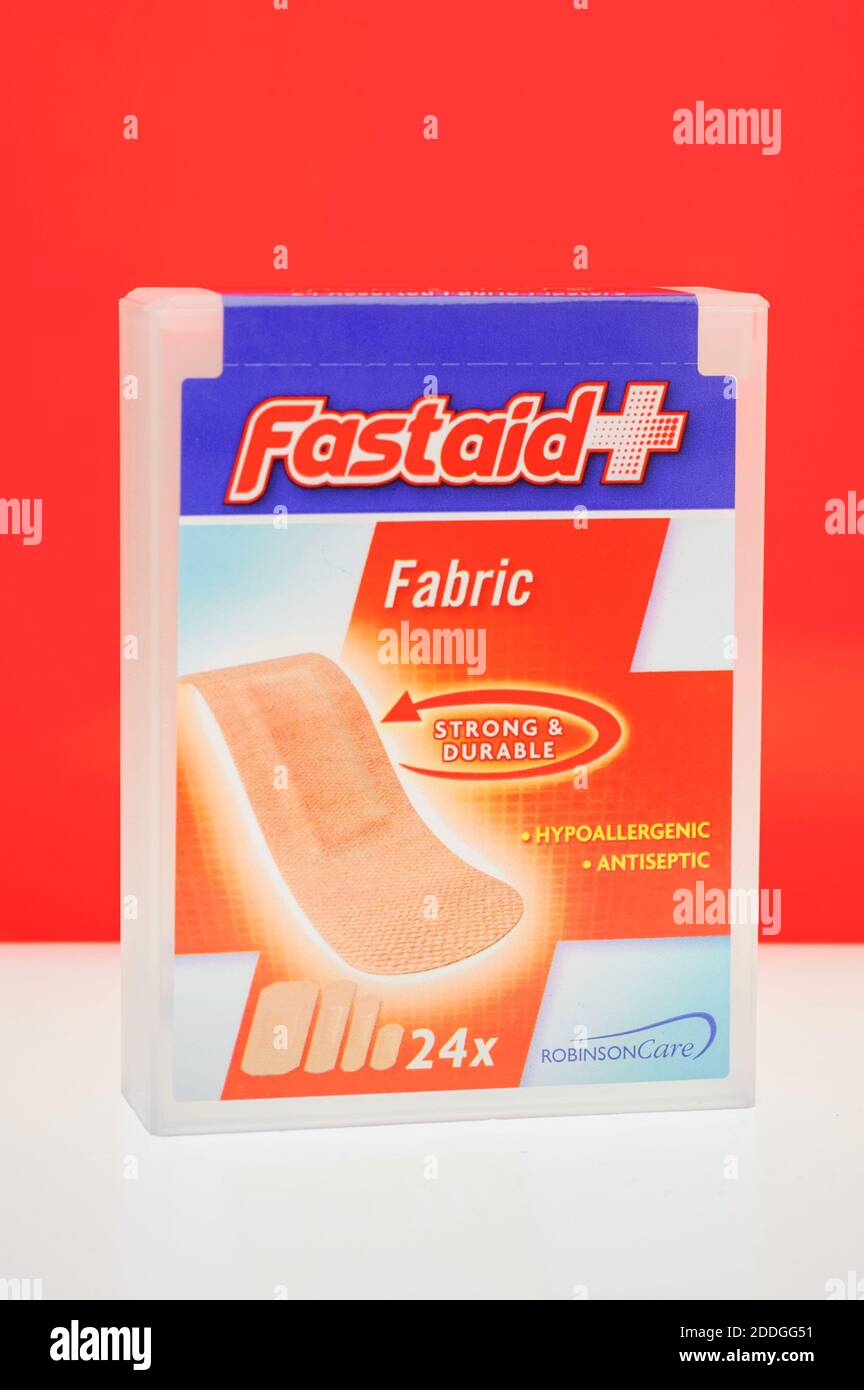 Packet of Fabric Medical Plasters on a White Background Stock Photo - Alamy