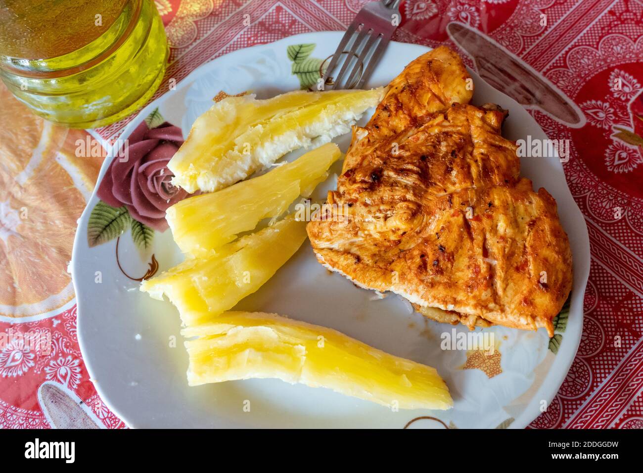 Typical Peruvian Meal of Grilled Chicken and Yuca with Friends Stock ...