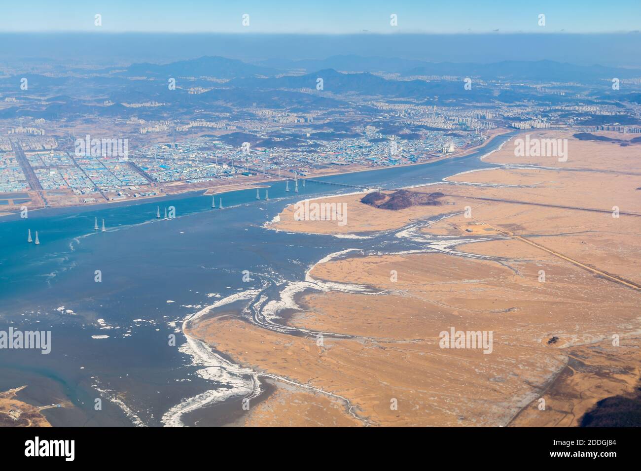 Aerial View of Incheon City from a window of aeroplane Stock Photo - Alamy