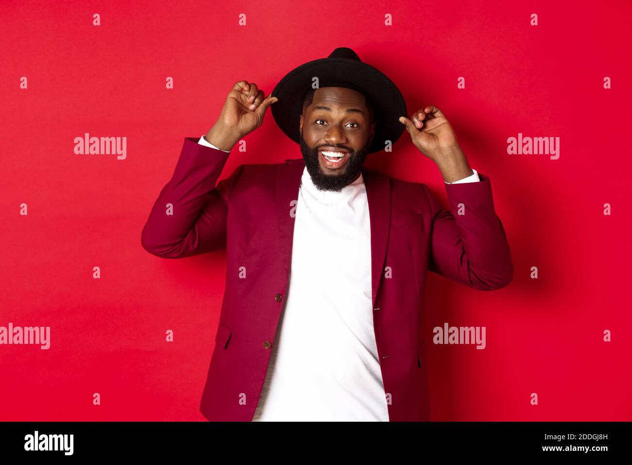 Christmas shopping and people concept. Happy Black man having fun on ...