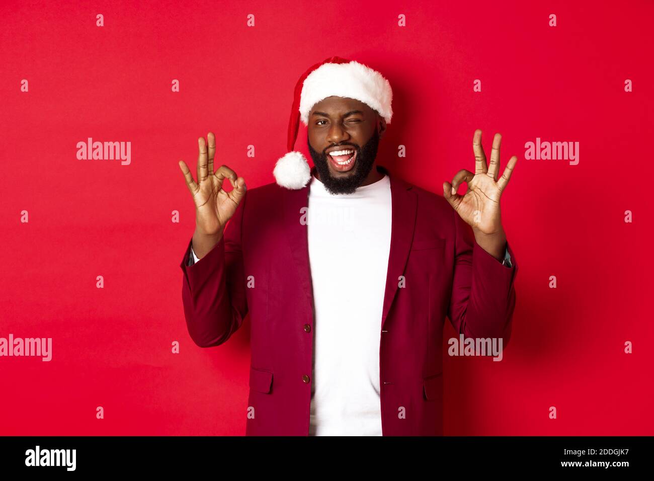 Christmas, party and holidays concept. Handsome african american man in ...