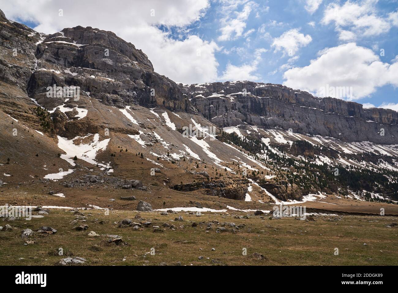 Amazing view of Pyrenees mountain range covered with snow on background ...