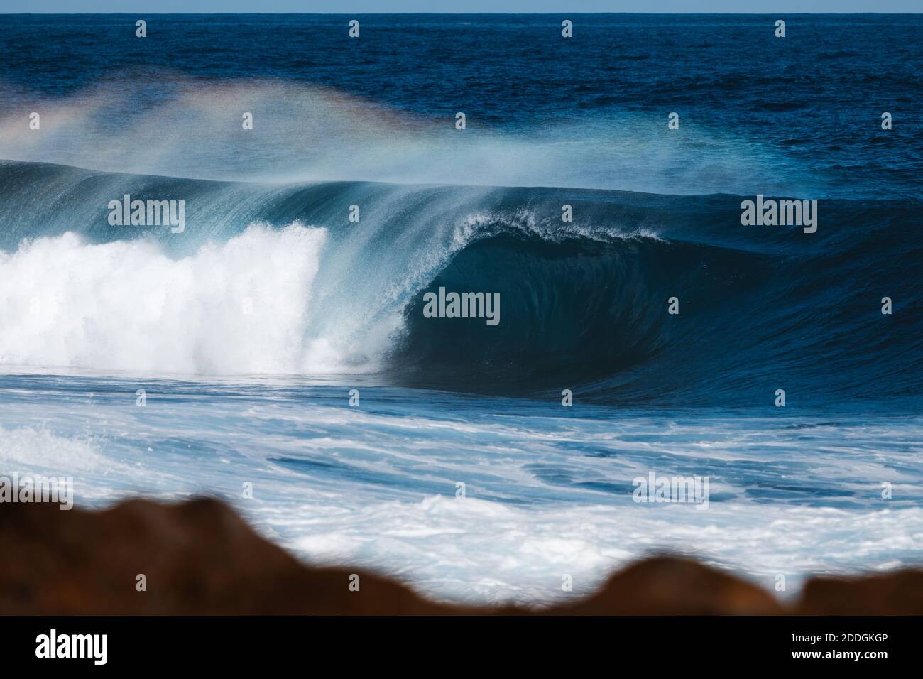 Powerful foamy sea waves rolling and splashing over water surface ...