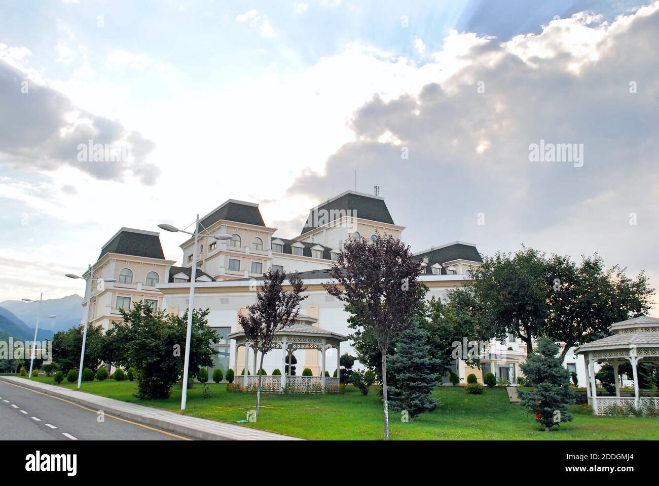 New hotels with white gazebos at the foot of the Caucasus Mountain ...