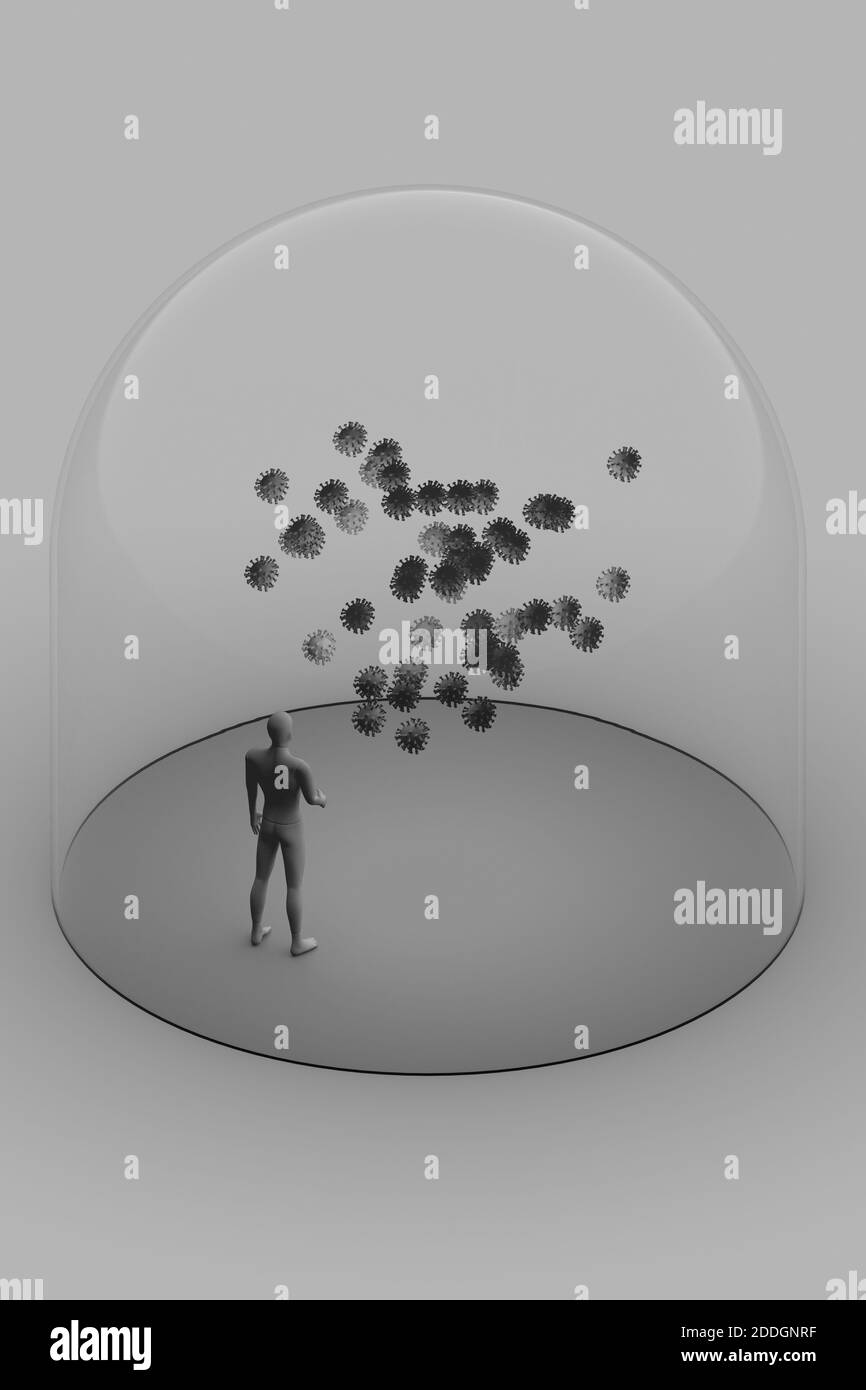 3d illustration with abstract human figure inside transparent glass ...