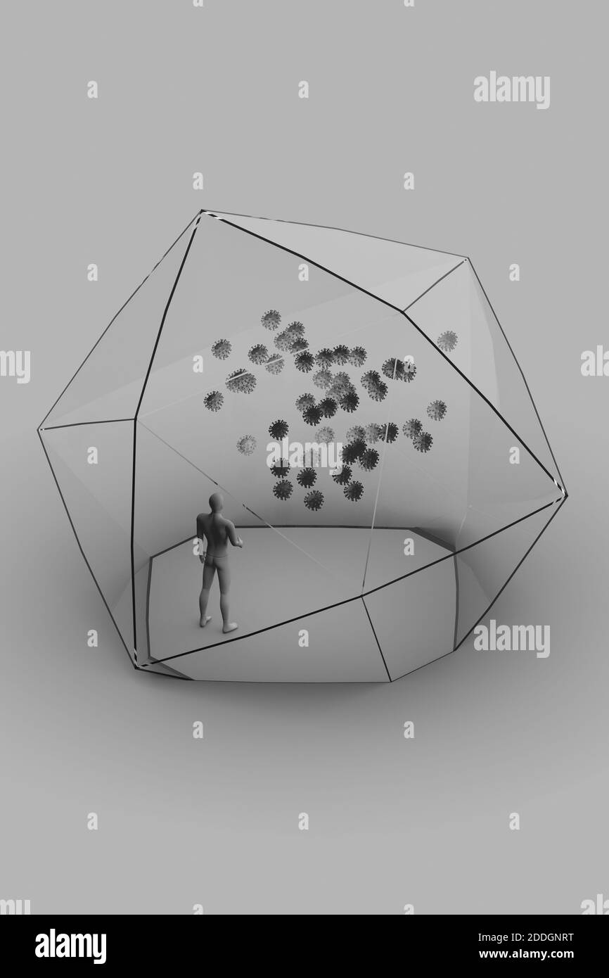 3d illustration with abstract human figure inside transparent glass ...
