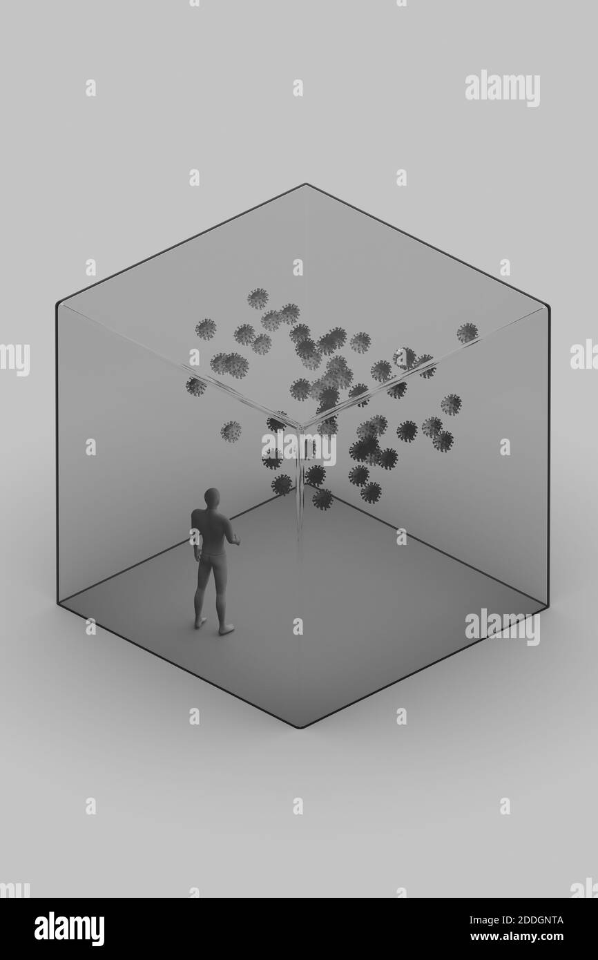 3d illustration with abstract human figure inside transparent glass ...