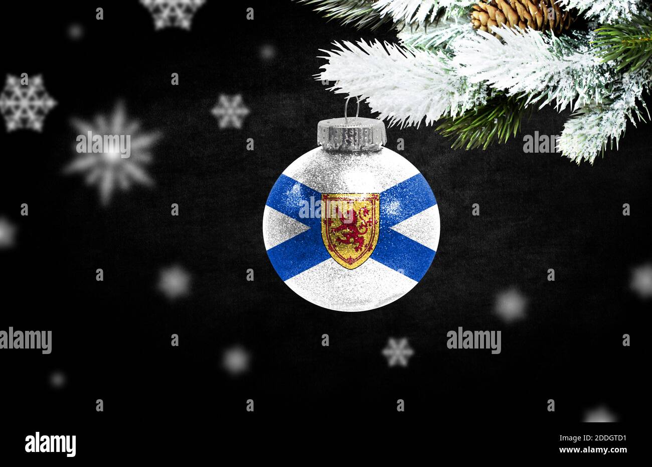 Happy new Year 2021, flag of Nova Scotia on a christmas toy ...