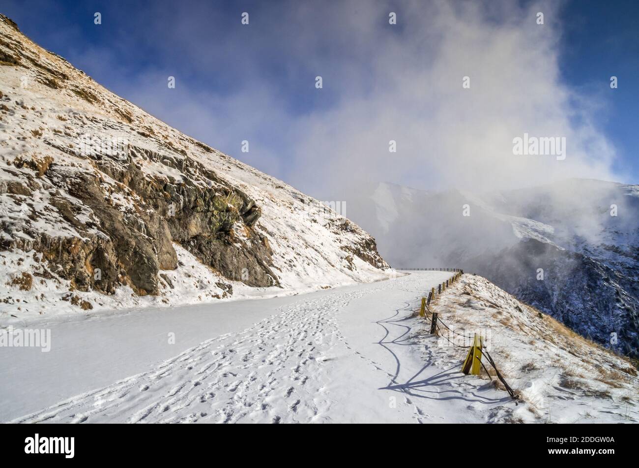 Stunning view of Fagaras mountains in winter. The ridge of the mountain ...