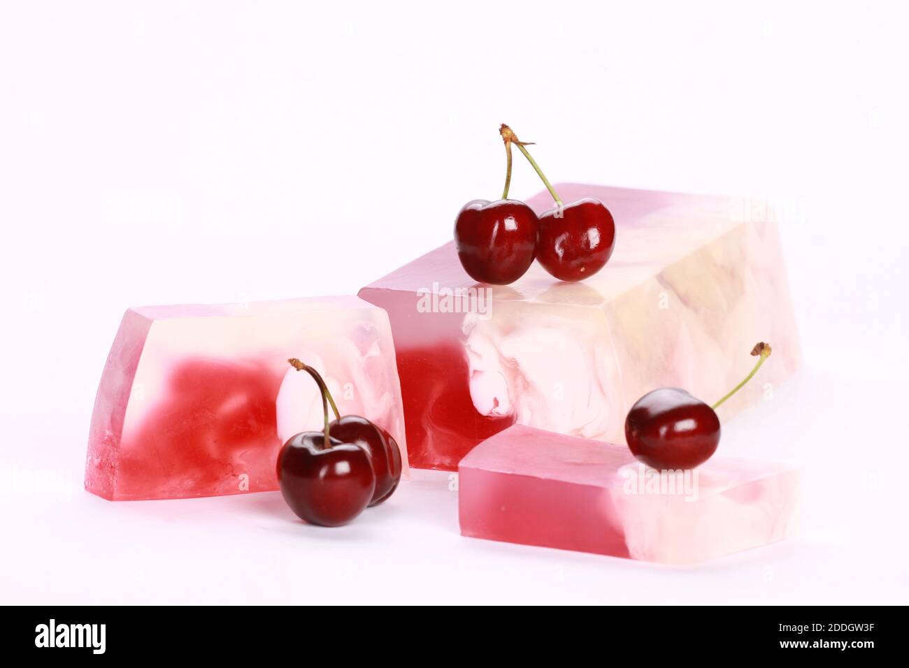 A bar of luxurious cherry soap isolated on a white background Stock ...
