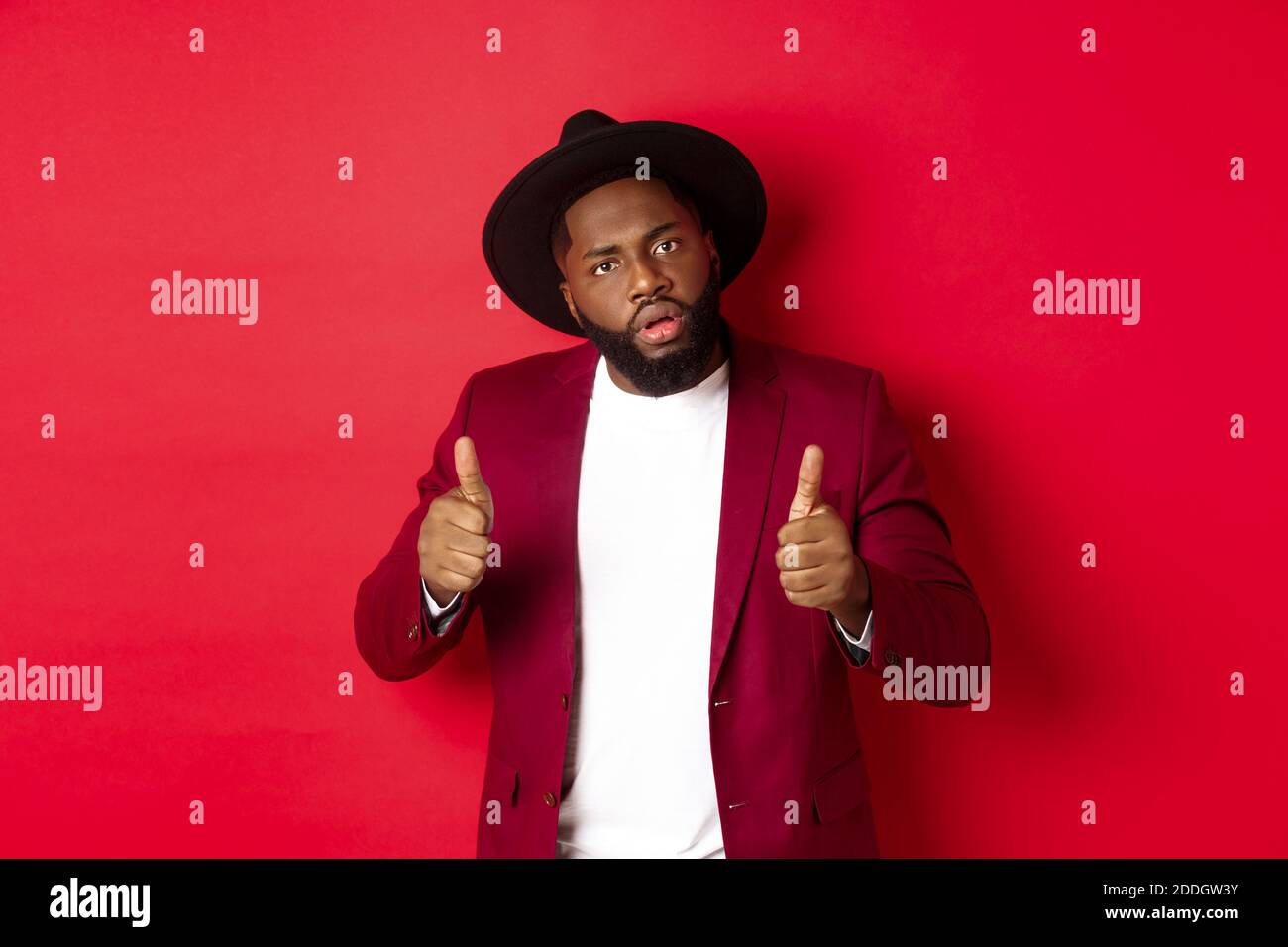 Impressed Black man saying good job, cheer up with thumbs-up, praise ...