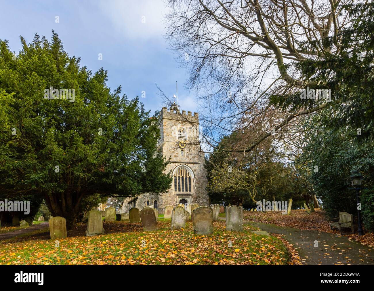 The churchyard and graves at St Mary's, a country church on Whitmoor ...