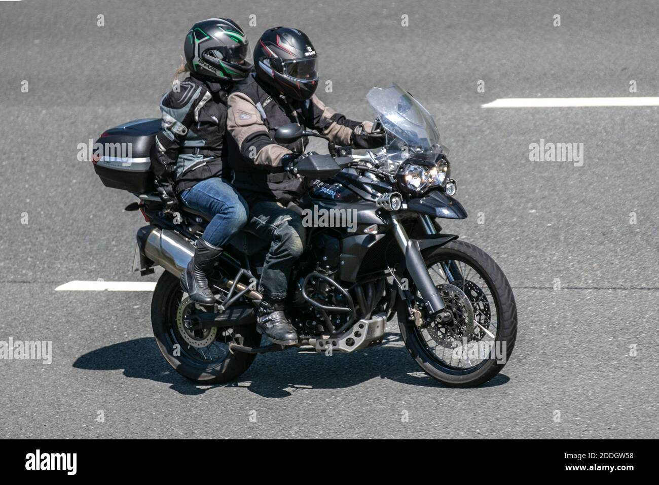 Triumph Tiger Motorbike rider; two wheeled transport, cruiser ...