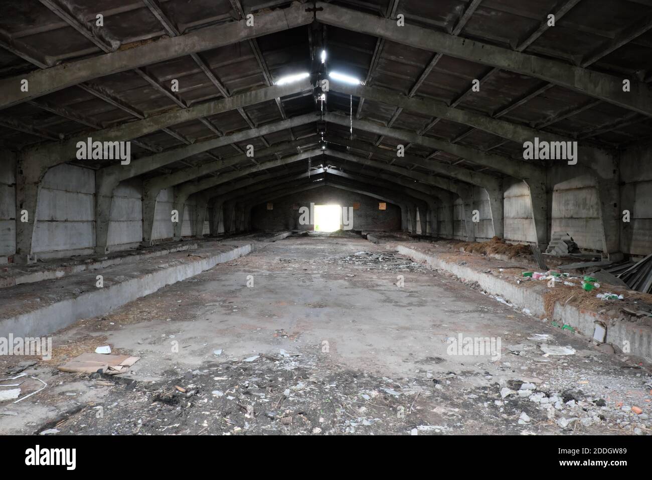Abandoned industrial building. Big empty sty. Old livestock farm Stock ...