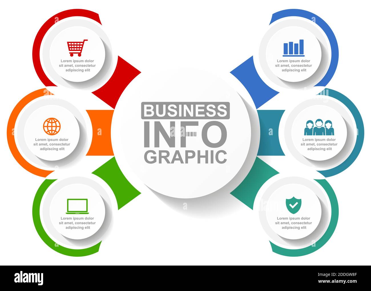 Flat design business infographic vector template with 6 options Stock ...